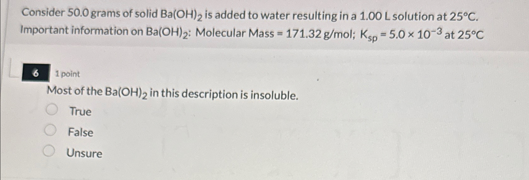 Solved Consider 50.0 ﻿grams of solid Ba(OH)2 ﻿is added to | Chegg.com