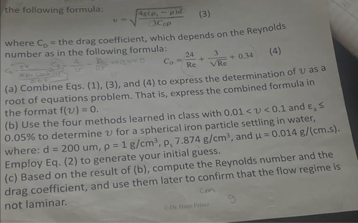 Solved Determining the velocity of particles settling | Chegg.com