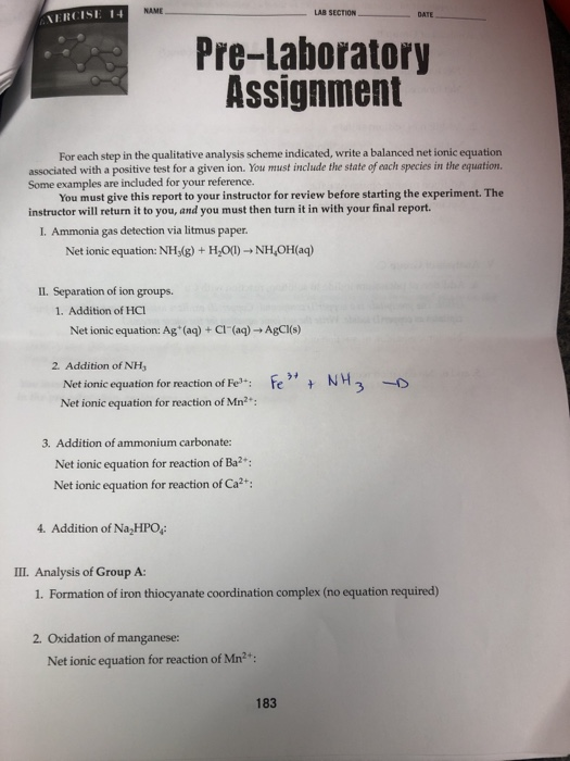 Solved NAME TERCISE 14 DATE Pre-Laboratory Assignment For | Chegg.com