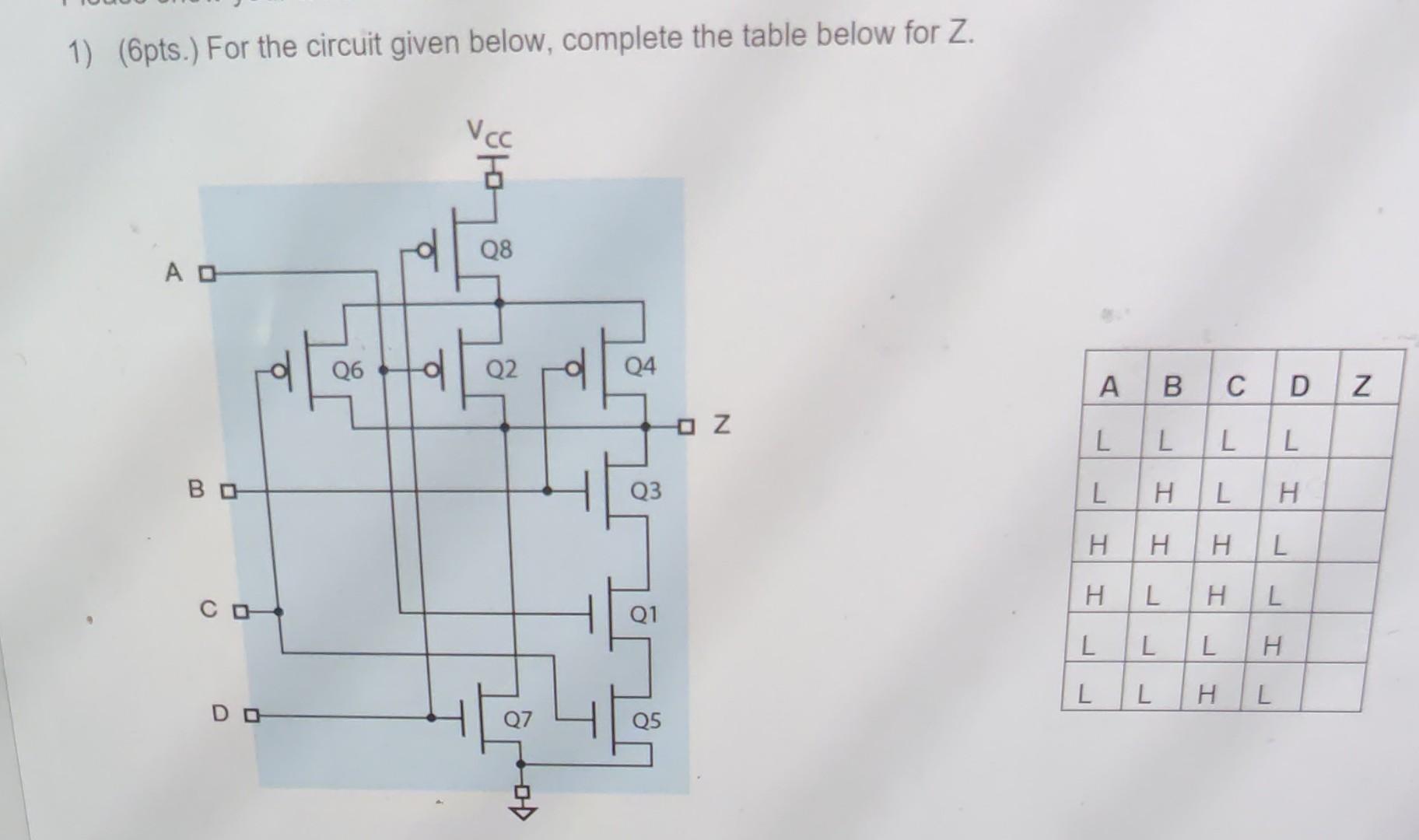 Solved 1) (6pts.) For the circuit given below, complete the | Chegg.com