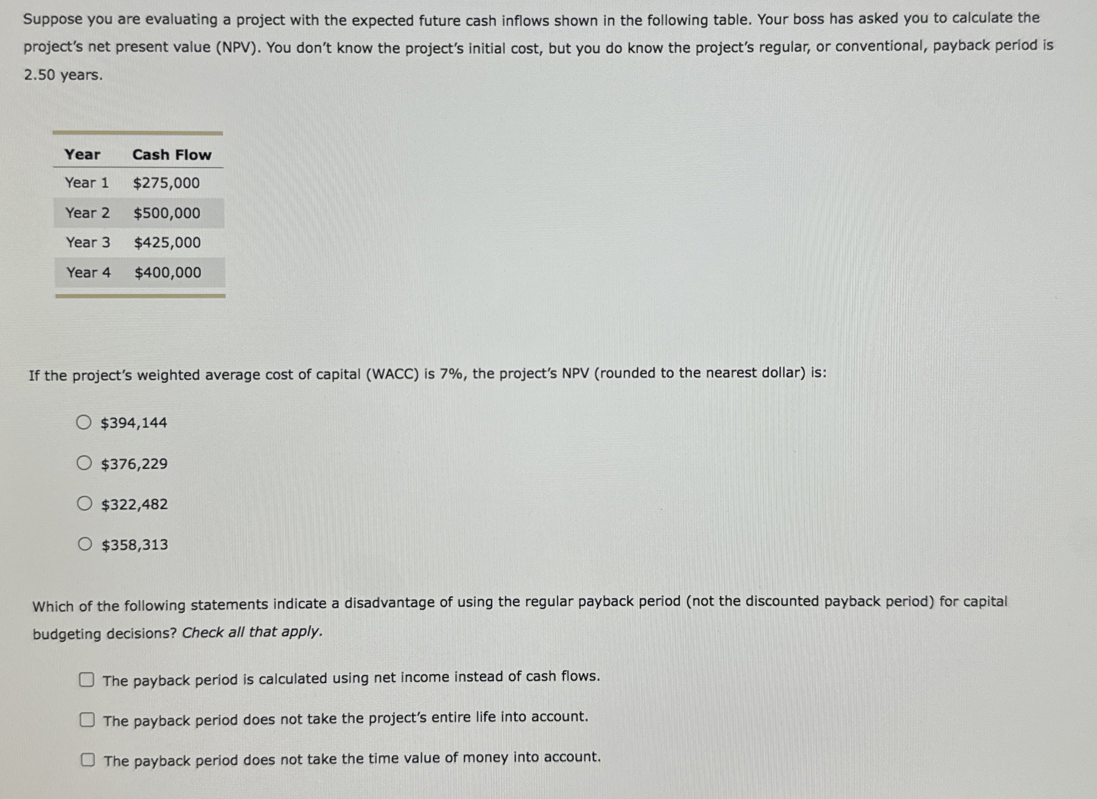 Solved Suppose you are evaluating a project with the | Chegg.com
