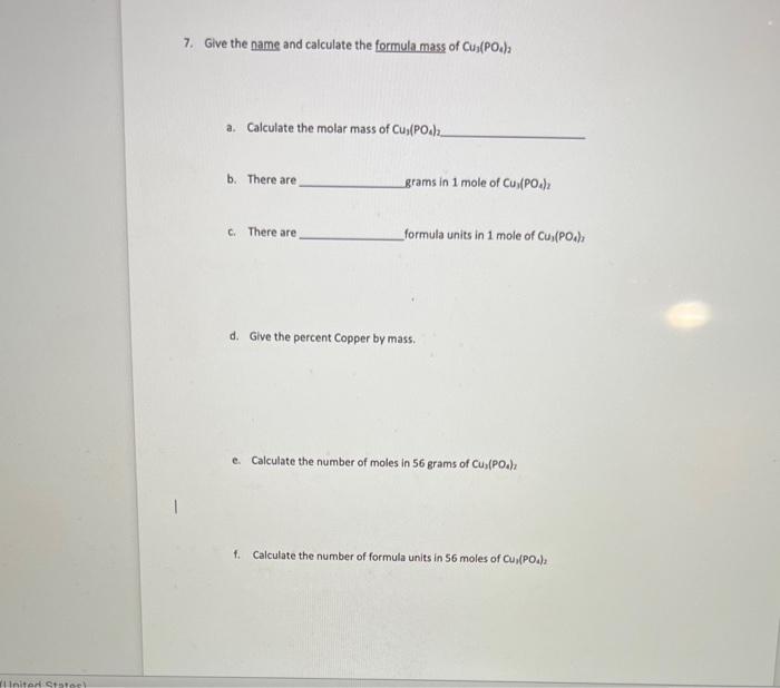 Solved 7. Give the name and calculate the formula mass of | Chegg.com