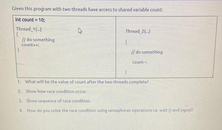 Solved Given this program with two threads have access to | Chegg.com