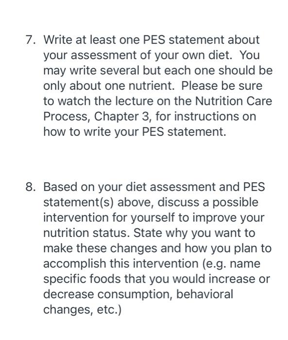 7. Write at least one PES statement about your | Chegg.com