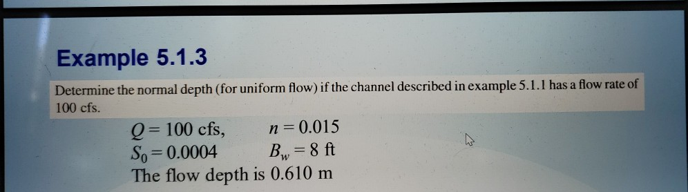 Solved Example 5.1.3 Determine the normal depth (for uniform | Chegg.com