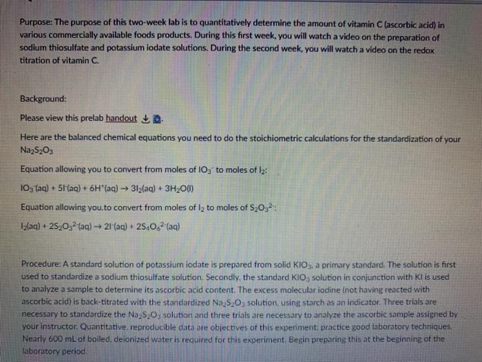 Solved A Preparation of the KIO3 Primary Standard 1. Prepare | Chegg.com