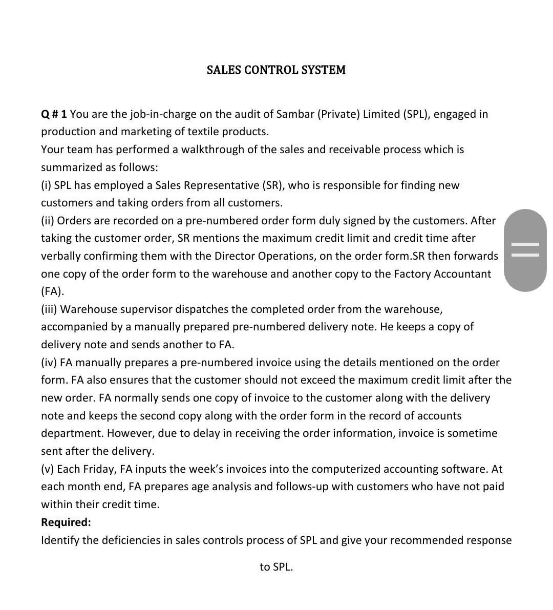 Solved SALES CONTROL SYSTEM Q #1 You are the job-in-charge | Chegg.com