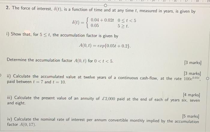Solved 2. The force of interest, 8(t), is a function of time | Chegg.com