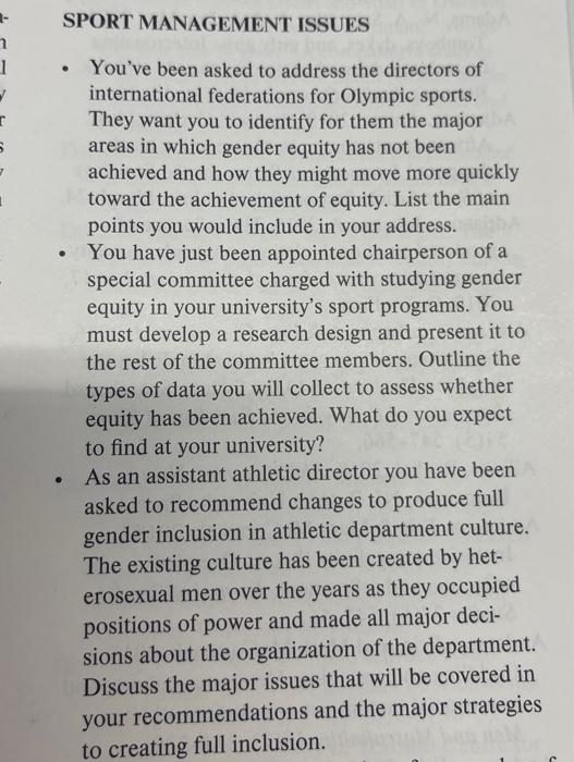 SPORT MANAGEMENT ISSUES - You've been asked to | Chegg.com