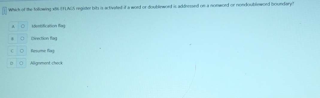 Solved Which of the following x86 ﻿EFLAGS register bits is | Chegg.com