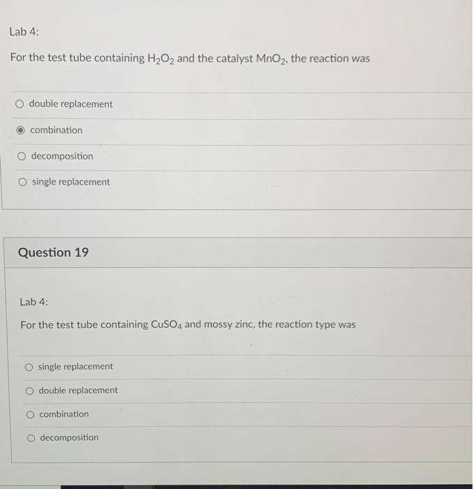 Solved Lab 4: For the test tube containing H2O2 and the | Chegg.com