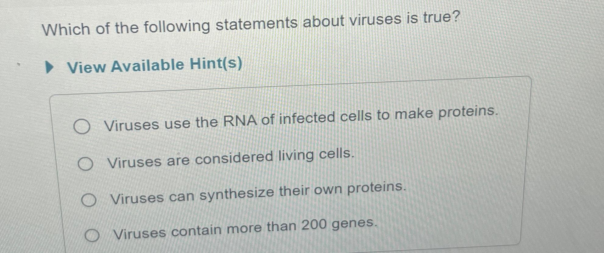 Solved Which of the following statements about viruses is | Chegg.com