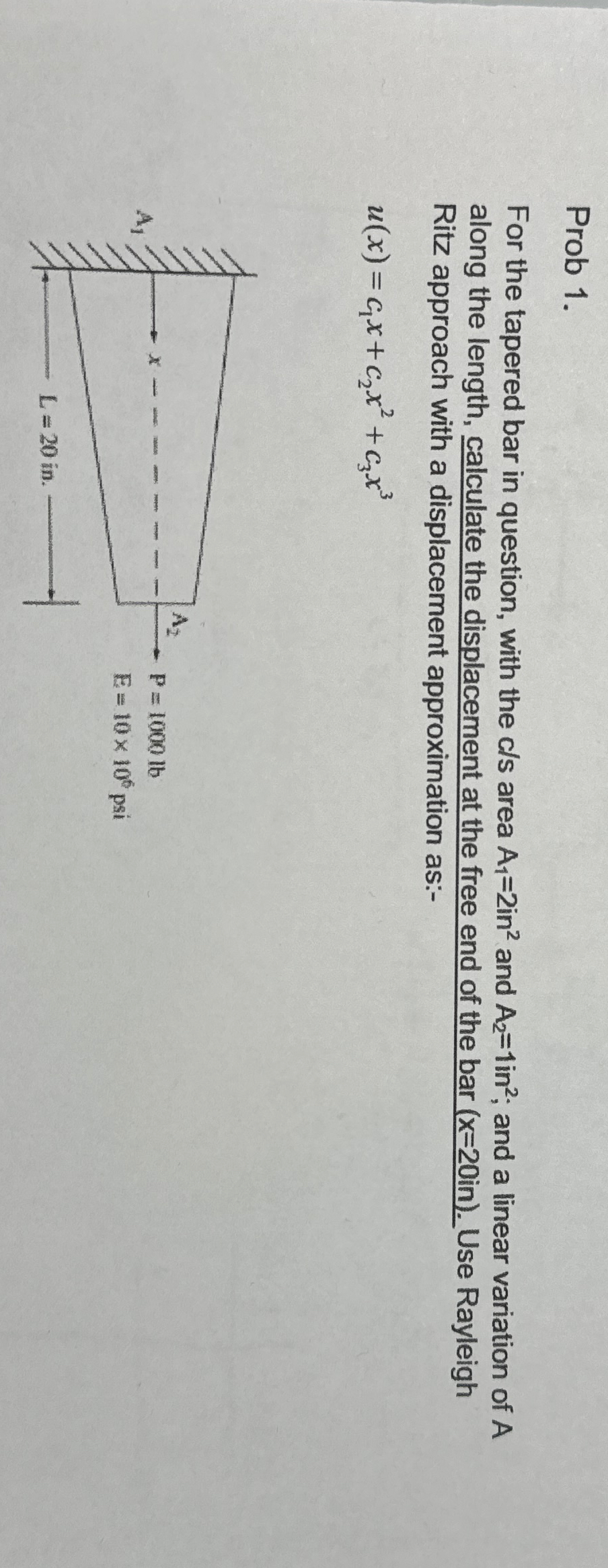 Solved Prob 1.For the tapered bar in question, with the cs | Chegg.com