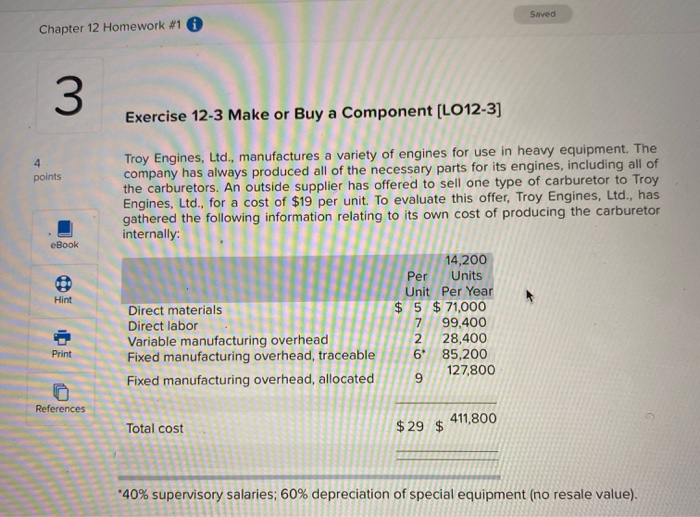 Solved Saved Chapter 12 Homework #1 Exercise 12-3 Make or | Chegg.com