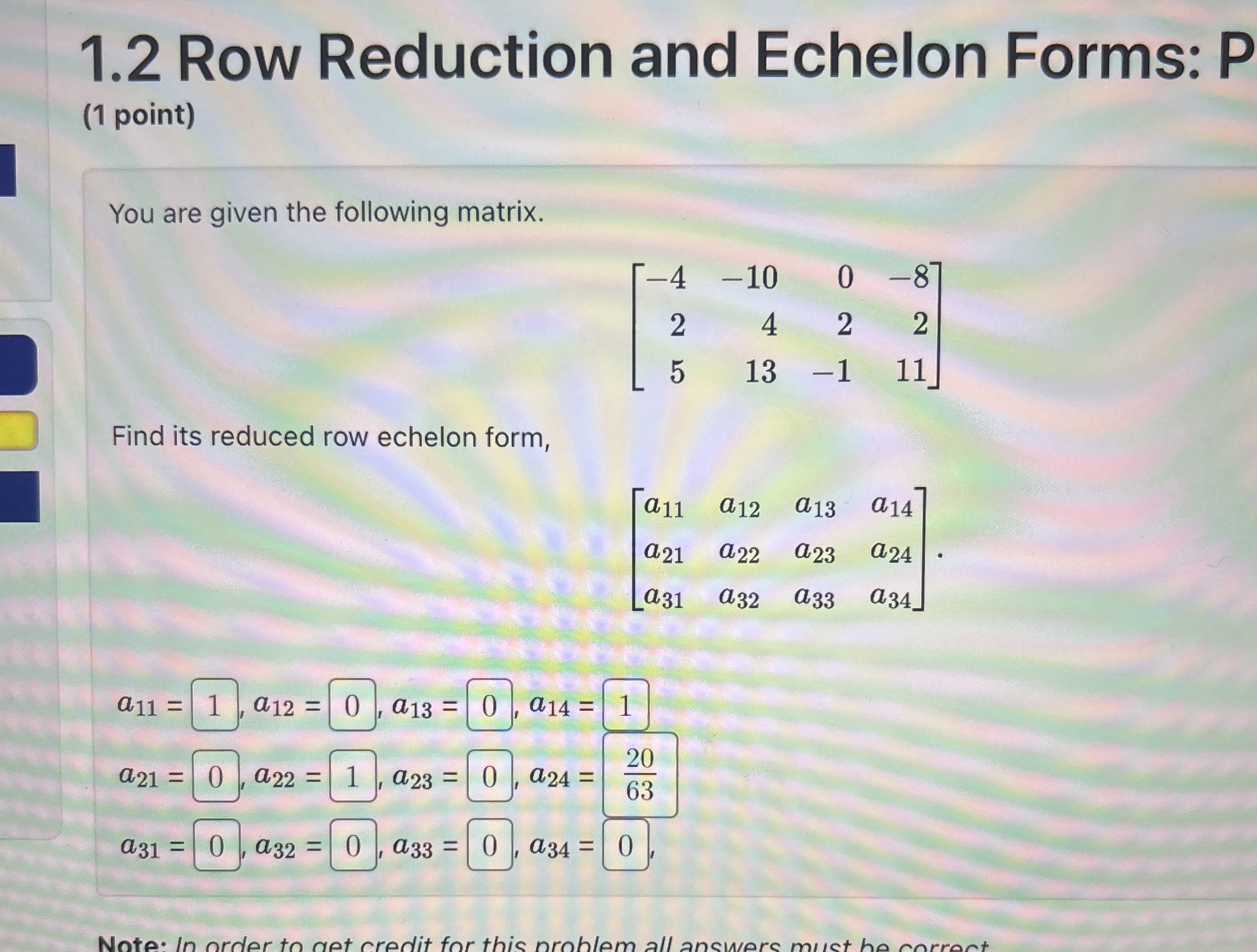 Solved 1.2 ﻿Row Reduction and Echelon Forms: P(1 ﻿point)You | Chegg.com