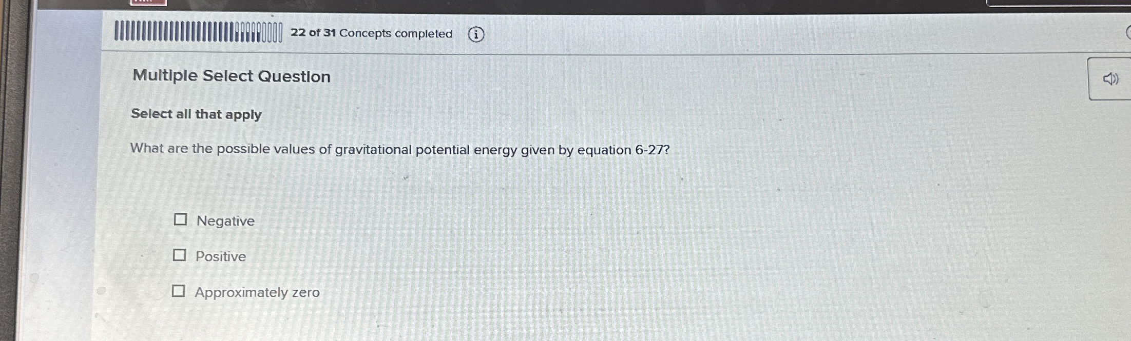 Solved 22 ﻿of 31 ﻿Concepts completedMultiple Select | Chegg.com