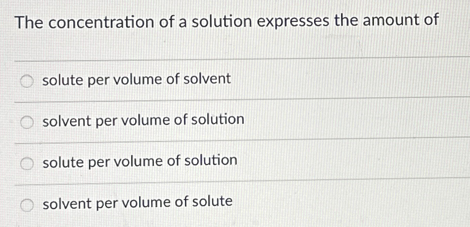 The concentration of a solution expresses the amount | Chegg.com