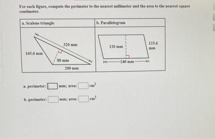 Solved For each figure, compute the perimeter to the nearest | Chegg.com