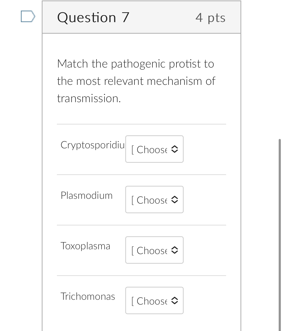 Solved Question 74 ptsMatch the pathogenic protist tothe | Chegg.com Solved Question 74 ptsMatch the pathogenic protist tothe | Chegg.com