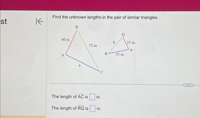Solved Find the unknown lengths in the pair of similar | Chegg.com