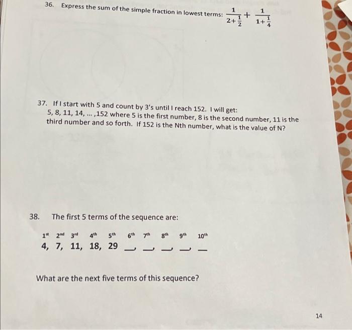Solved 36. Express the sum of the simple fraction in lowest | Chegg.com
