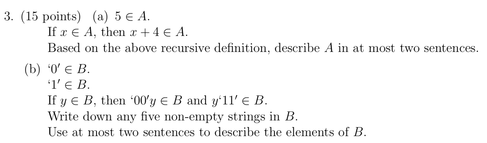 Solved (15 ﻿points)(a) 5inA.If xinA, then x+4inA.Based on | Chegg.com