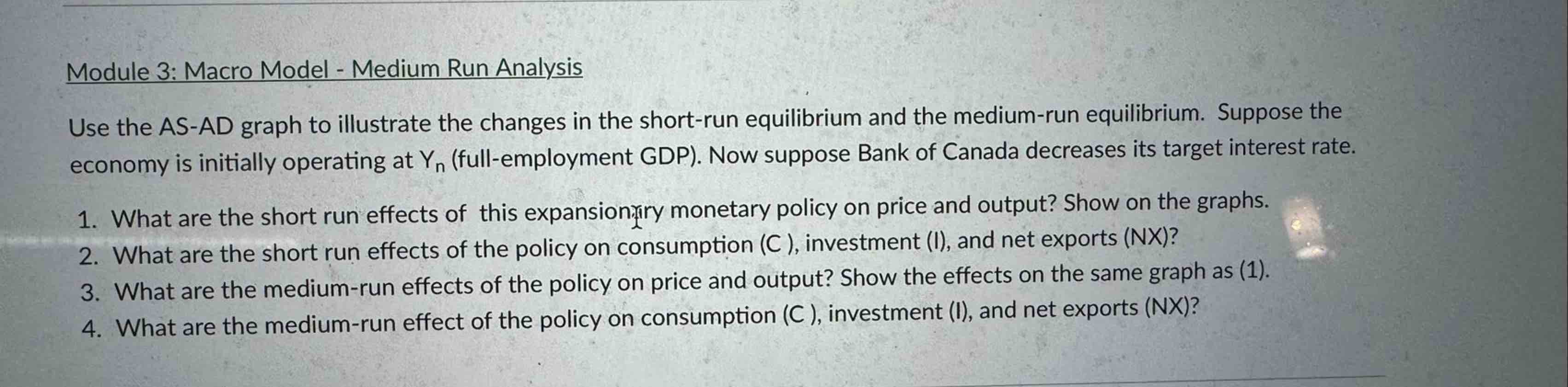 Solved Module 3: Macro Model - ﻿Medium Run AnalysisUse the | Chegg.com