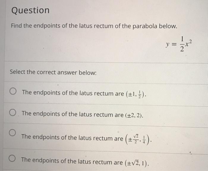 Solved Question Find the endpoints of the latus rectum of | Chegg.com