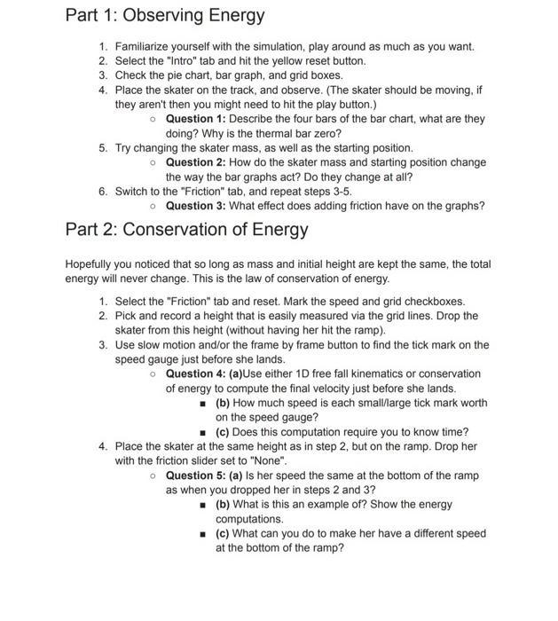Solved Part 1: Observing Energy 1. Familiarize yourself with | Chegg.com