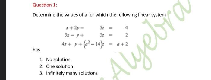 Solved Determine the values of a for which the following | Chegg.com