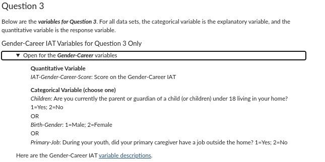 Solved Question 1 a. Which IAT data set are you working | Chegg.com