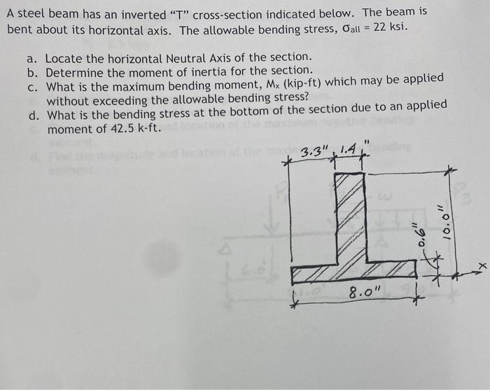 Solved A steel beam has an inverted "T" cross-section | Chegg.com