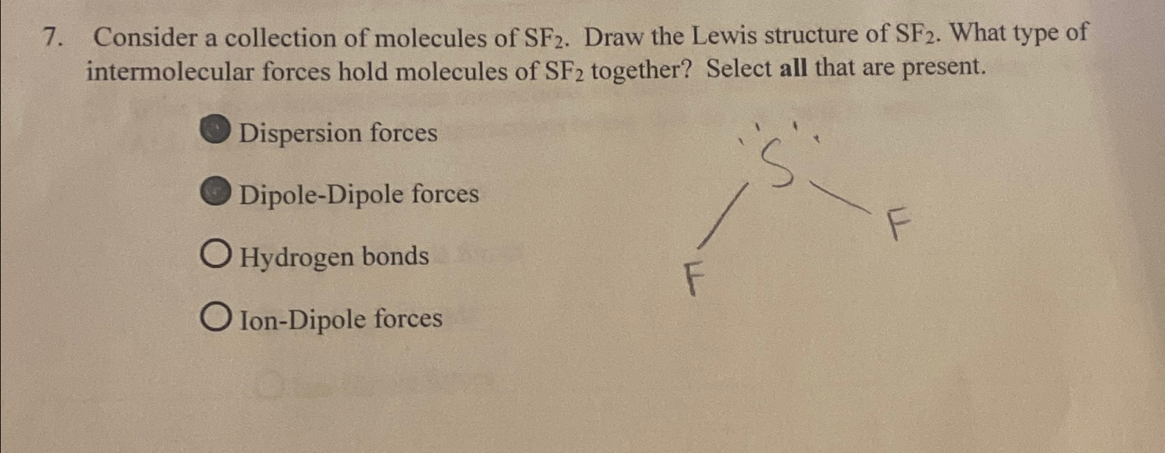 Solved Consider a collection of molecules of SF_(2). Draw | Chegg.com