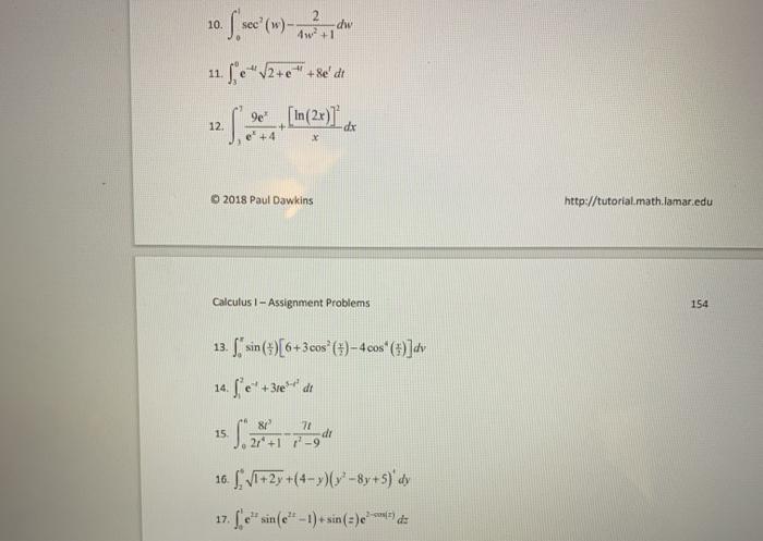 Solved 10. S sec'(w)- www.yon 11. ["12+e" +8e' dt 12 dx O | Chegg.com