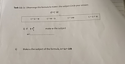 Solved Task 11: (a) ﻿Damerange this formula to make c the | Chegg.com
