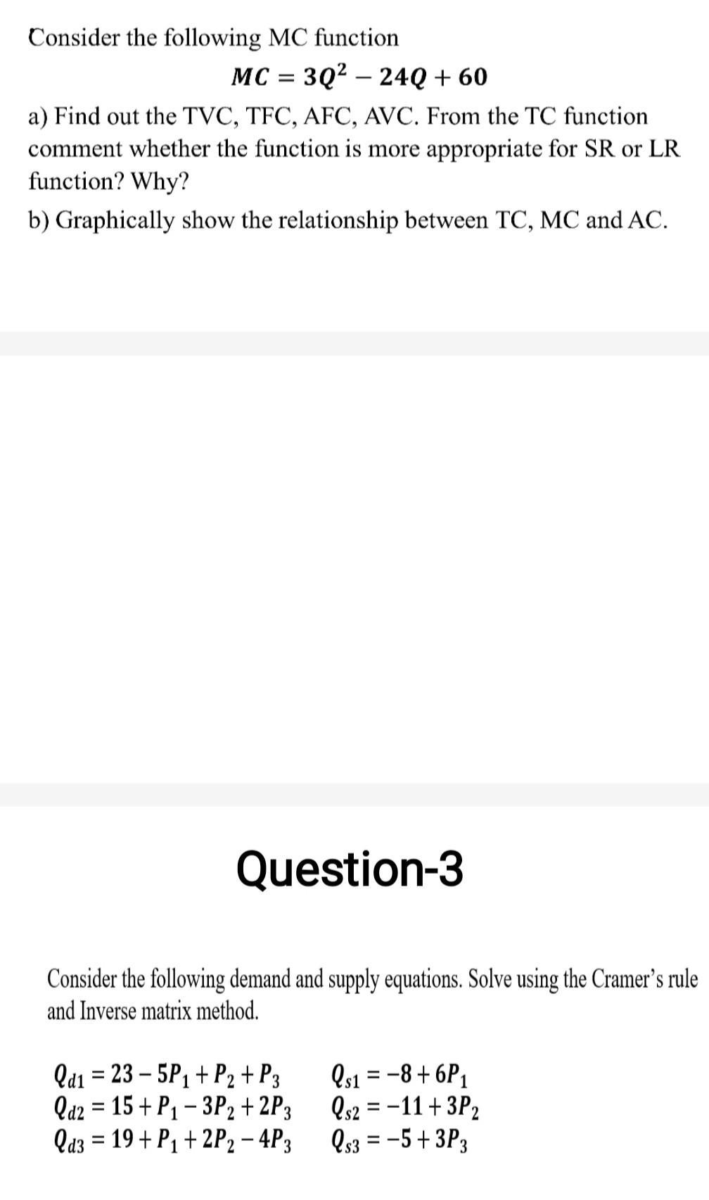 Solved Consider the following MC function MC=3Q2−24Q+60 a) | Chegg.com