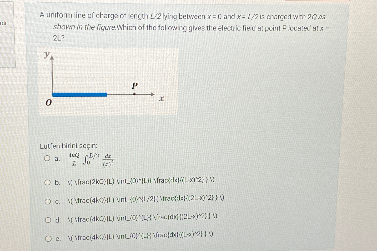 Solved A uniform line of charge of length L2 ﻿lying between | Chegg.com