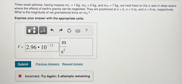 Solved Three small spheres, having masses m1=1 kg,m2=2 kg, | Chegg.com