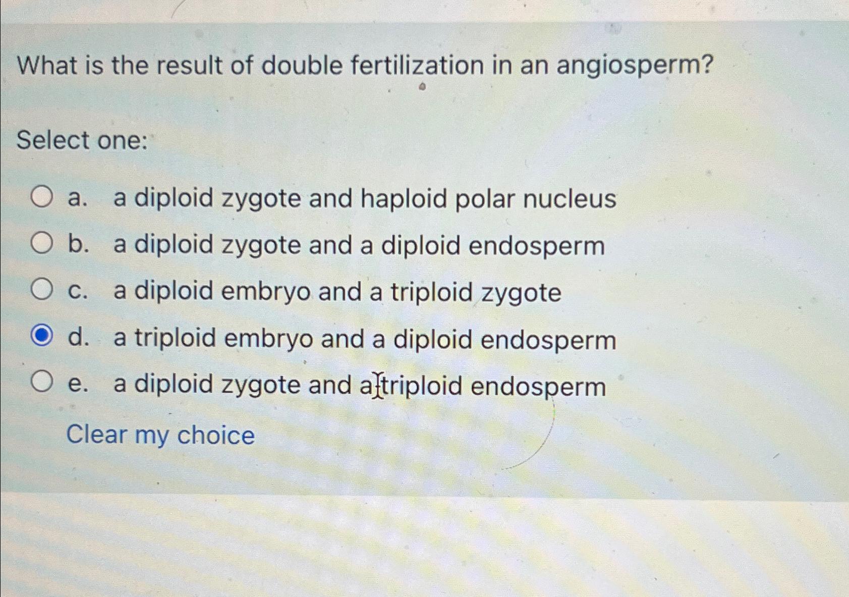 Solved What is the result of double fertilization in an | Chegg.com