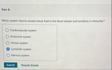 Solved Part AWhich system returns excess tissue fluid to the | Chegg.com