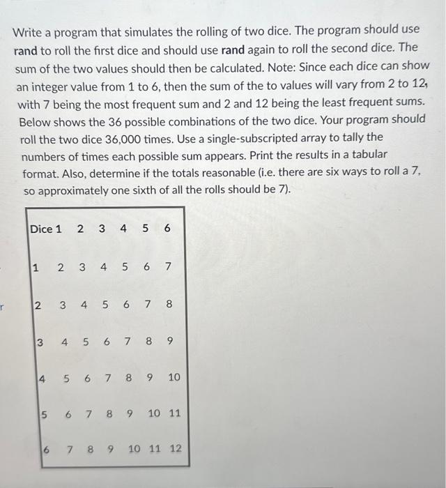 Solved Write A Program That Simulates The Rolling Of Two 8912