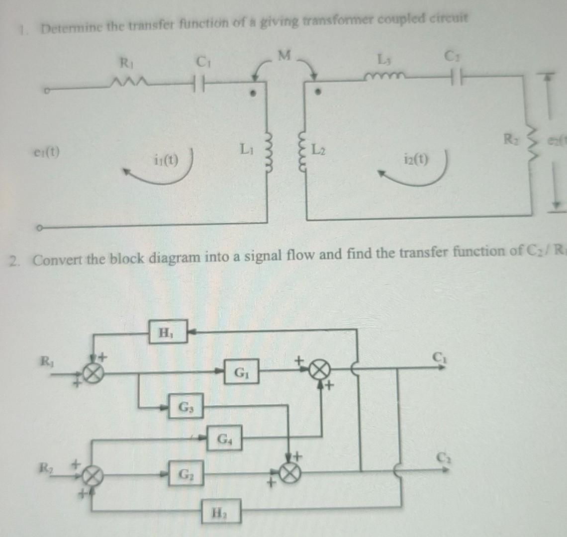 Solved 1. Determine the transfer function of a giving | Chegg.com