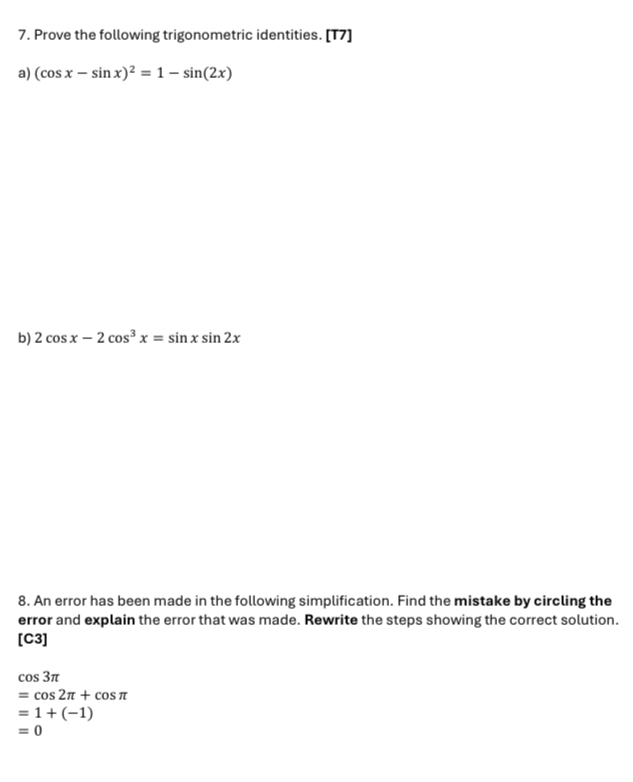 Solved Prove the following trigonometric identities. | Chegg.com