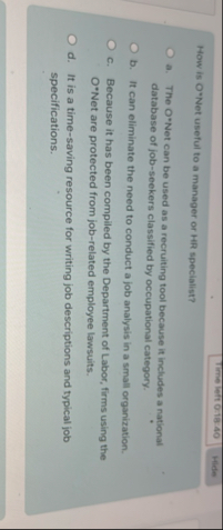Solved Time left 0:18:40HidmHow is ONet can be used as a | Chegg.com