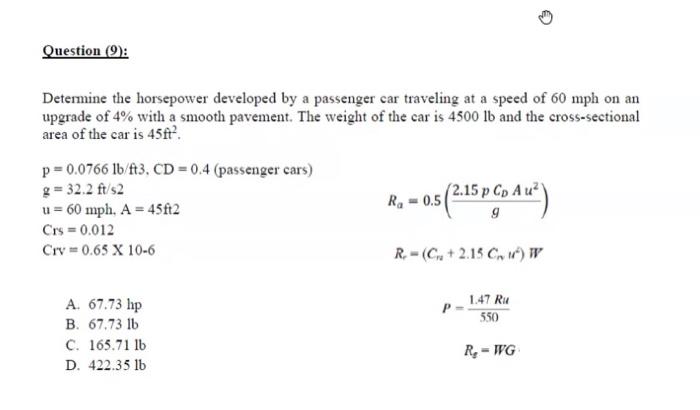 Solved Question (9): Determine the horsepower developed by a | Chegg.com