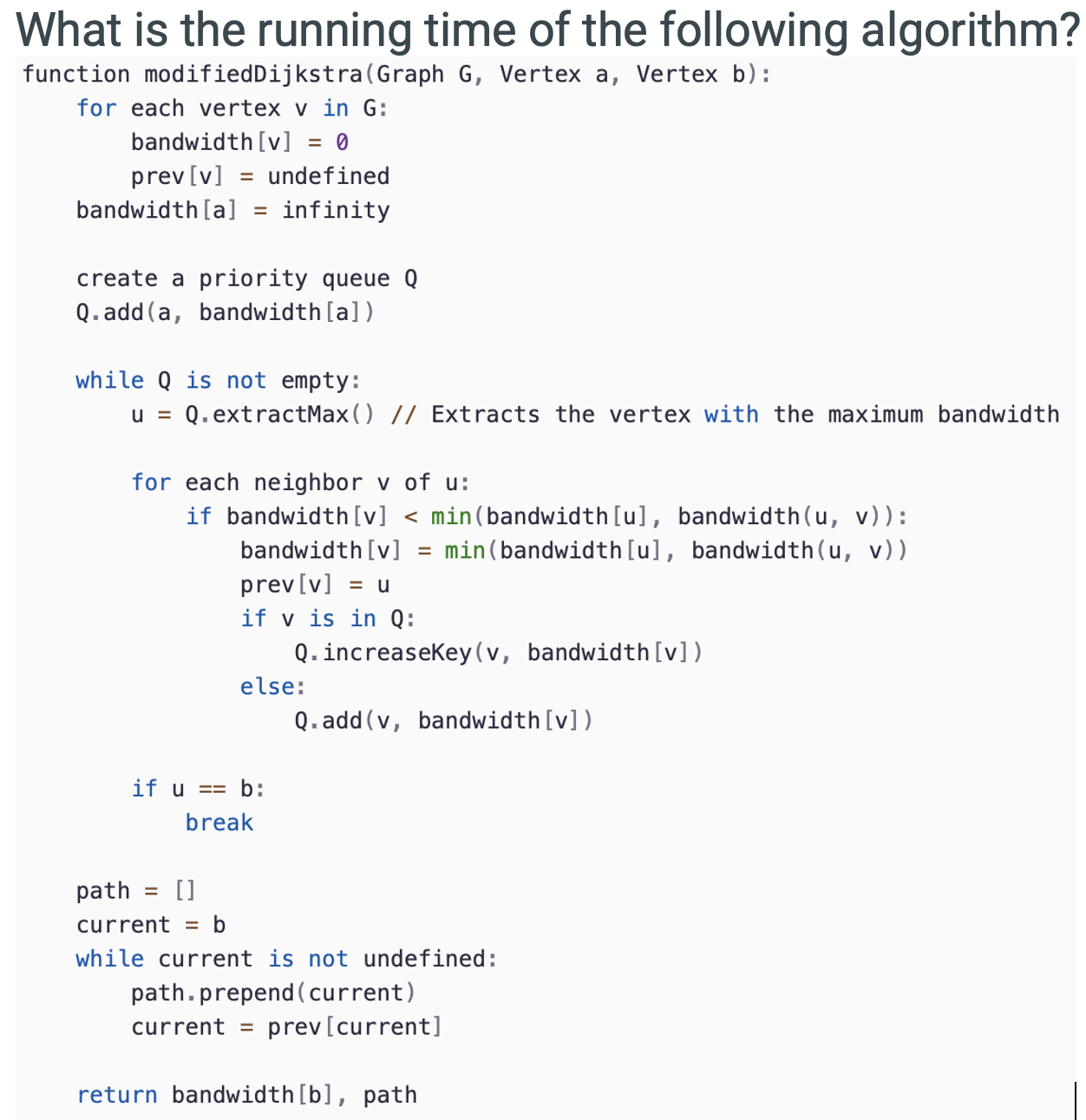 Solved What is the running time of the following | Chegg.com