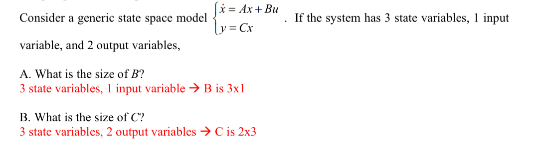 Solved Consider a generic state space model x˙=Ax+Buy=Cx. | Chegg.com