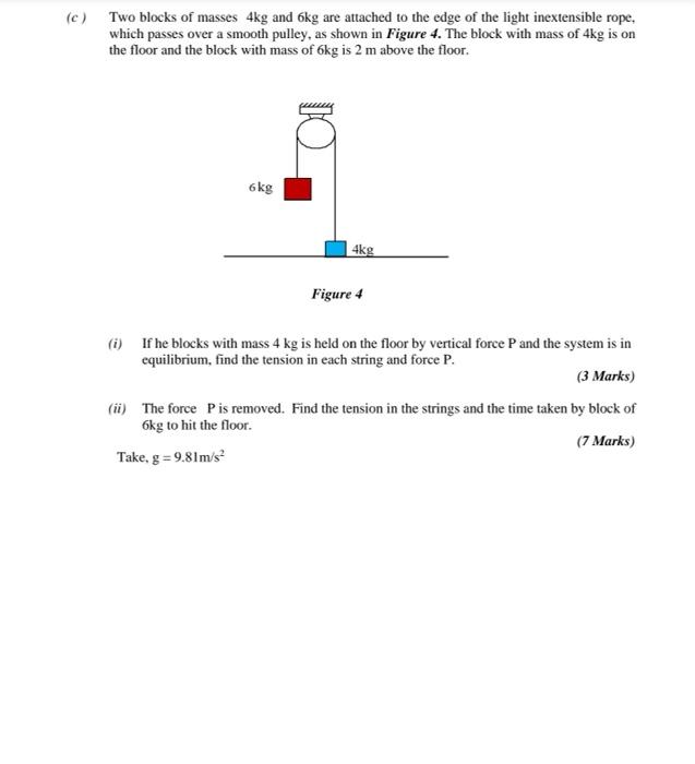 Solved (c) Two blocks of masses 4kg and 6kg are attached to | Chegg.com