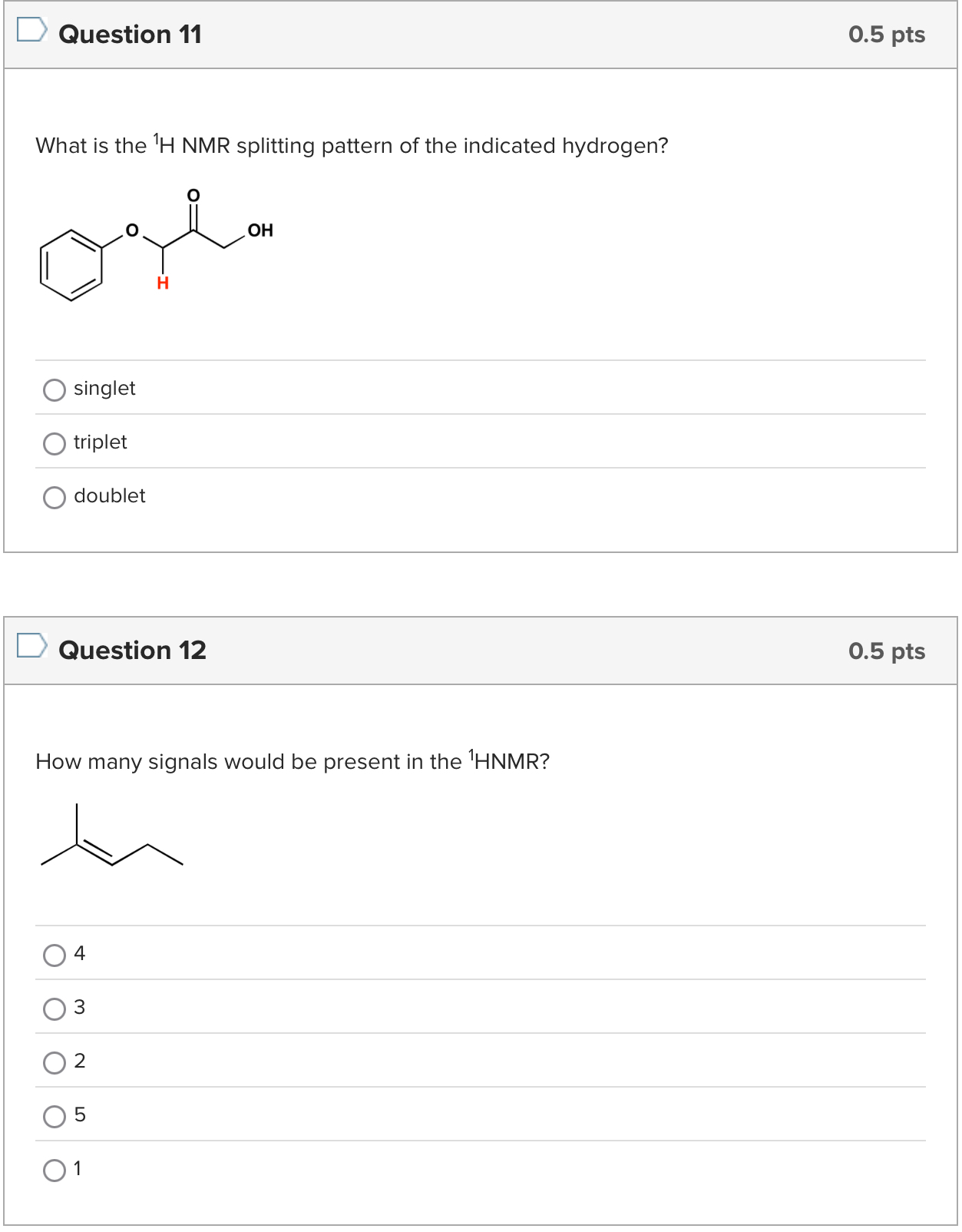 Solved Question 11 ﻿What is the \( { }^{1} \mathrm{H} \) | Chegg.com