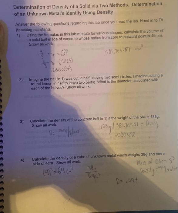 Solved Determination of Density of a Solid via Two Methods. | Chegg.com